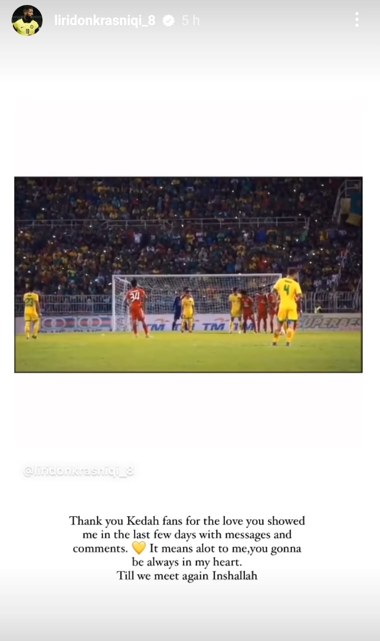 "Terima Kasih Penyokong Kedah" - Liridon Krasniqi